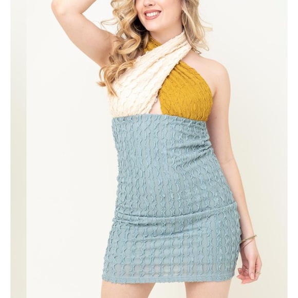 Pretty Garbage | Dresses | Nwt Textured Colors Block Halter Mini Dress ...